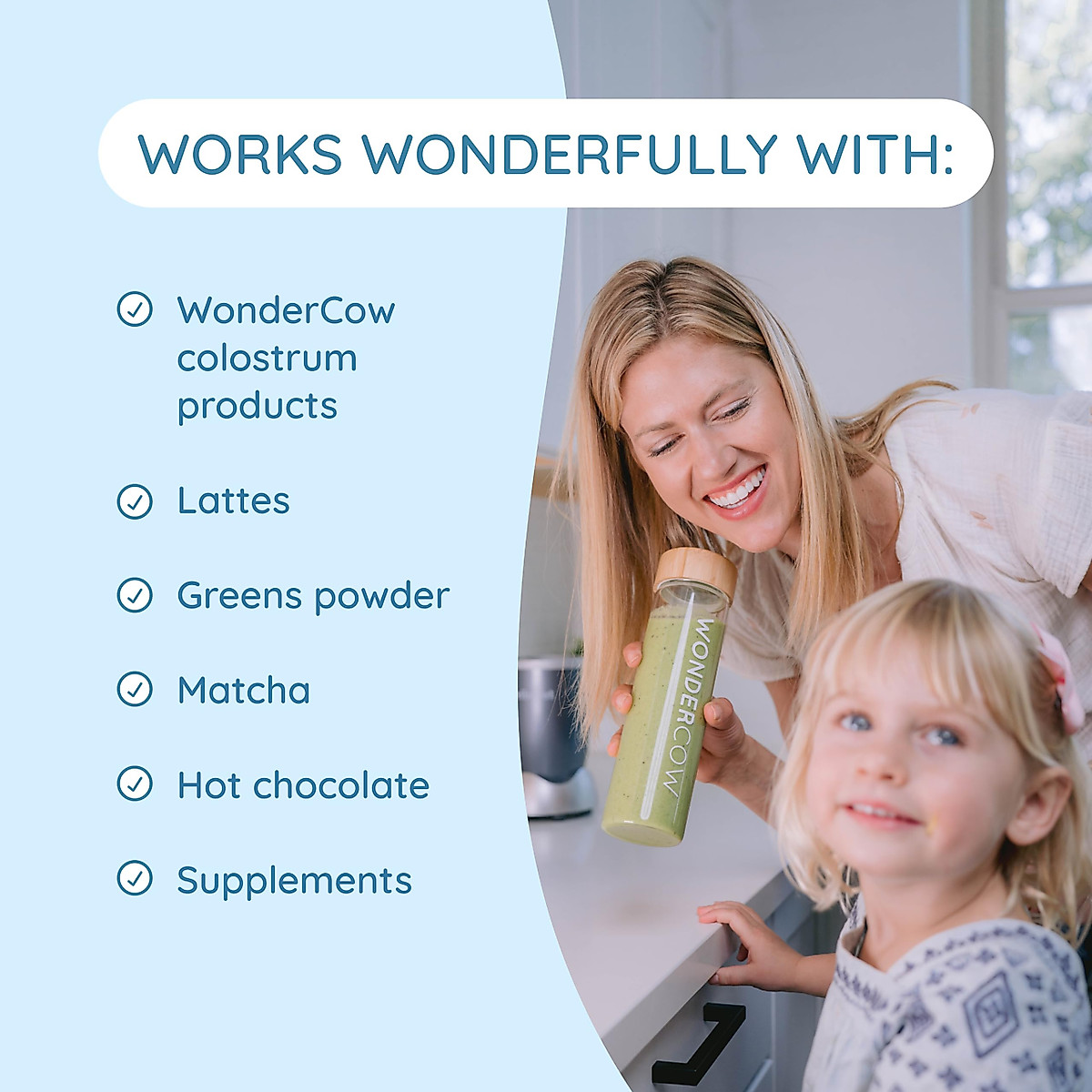 WonderCow Milk Frother Hand Mixer, Stainless Steel Electric Matcha Whisk, Handheld Mixer for Coffee, Greens, Protein & More, Battery Operated, Easy to Clean & Includes Whisk Stand (White)