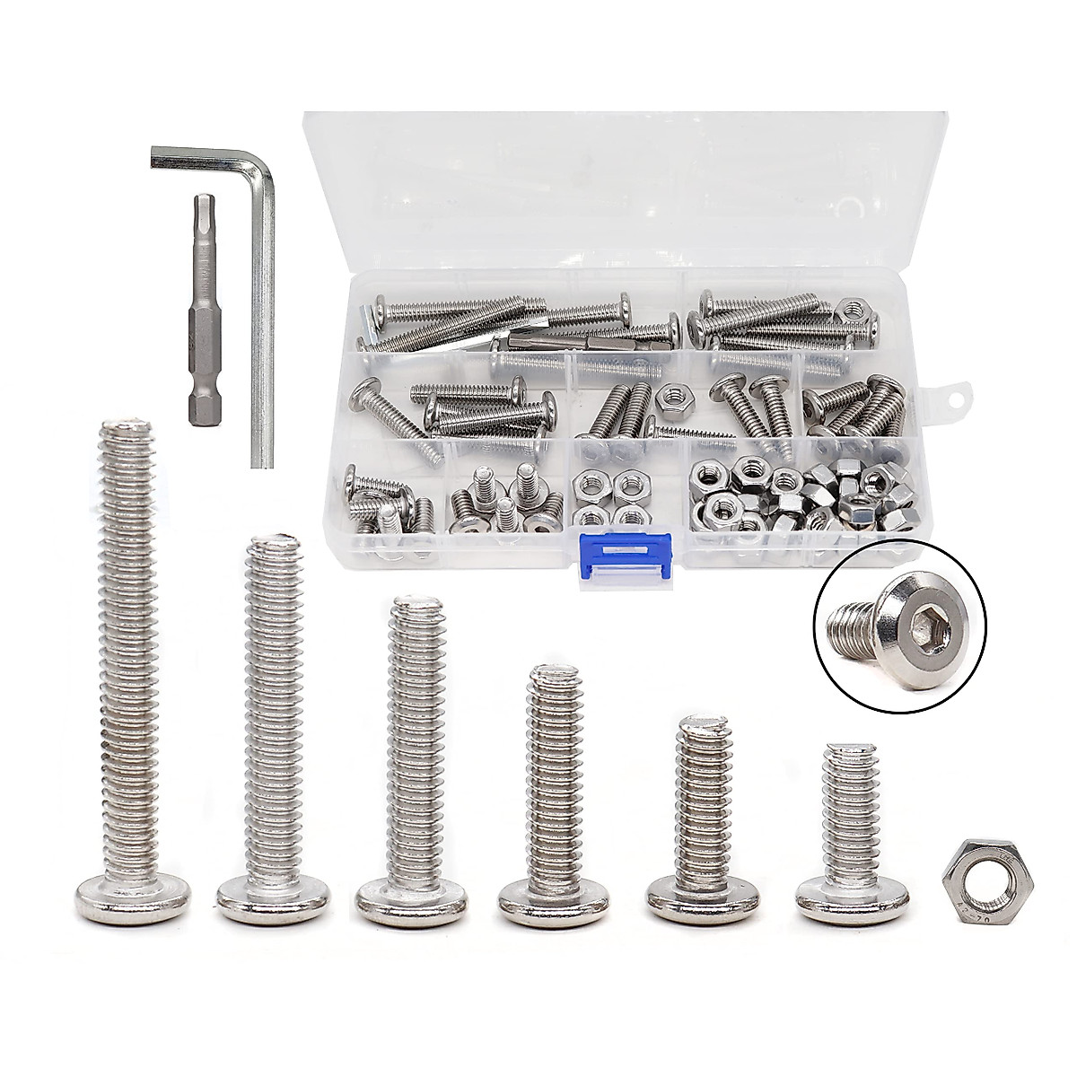 cSeao 70pcs 1/4"-20 Furniture Joint Connecting Bolts 1/4"-20 Hex Nuts for Chair Table,1/2", 5/8", 3/4", 1", 1-1/4", 1-1/2", 2", 304 Stainless Steel