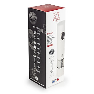 Peugeot PHENIX Stainless Steel Electric Adjustable Salt & Pepper Mill Gift Set, 8-inch (White Lacquer)