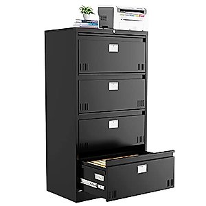 kingwolfox 4 Drawer Lateral File Cabinet with Lock, Locking lateral Filing Cabinet for Office Metal Steel File Drawers Cabinet, Lockable Horizontal File Cabinet for for Legal/Letter A4/F4 Size