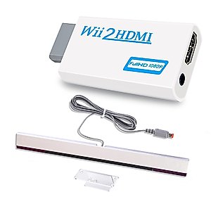 Xahpower 2 in 1 Accessories Bundle Kits for Wii, Wired Infrared Ray Sensor Bar and Wii to hdmi Converter Compatible with Nintendo Wii