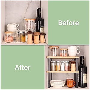 Kitchen Countertop Organizer Corner Shelf by Beardo,2 Tier Spice Rack Bamboo Counter Storage Shelves For Coffee Table, Desk Space Saving