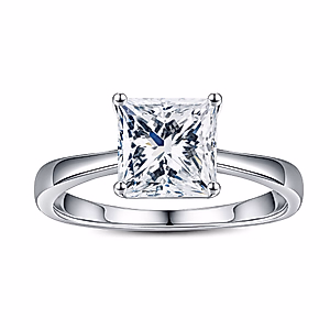 SMILEST 1.5ct Princess Moissanite Rings for Women, D Color VVS1 Clarity Princess Moissanite Diamond Wedding Rings Rhodium Plated 925 Sterling Silver Moissanite Solitaire Engagement Ring for Women