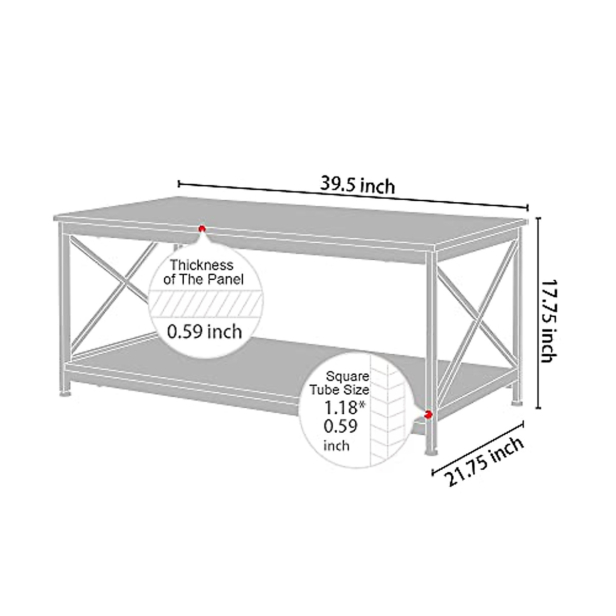 Coral Flower 39.5 Inches Coffee Table with Metal Frame,Clean,Contemporary Design Meets Rustic Industrial Style for Living Room, Office, Black