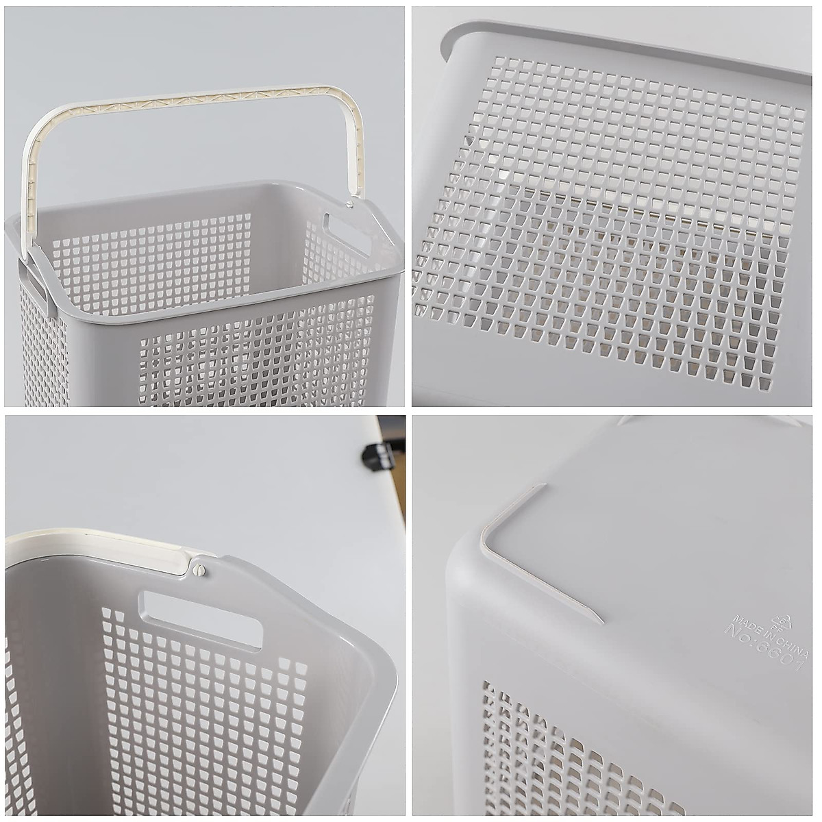 Esdiplot 4-Pack 35 L Plastic Laundry Basket, Laundry Hamper with Handle, Portable Plastic Hamper for Clothes Toys in the Dorm and Family, Gray