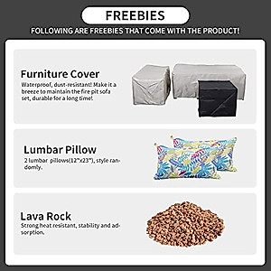 Rattaner 6 PCS Patio Furniture Set Fire Table Outdoor Furniture Sets Gas Fire Pit with Outdoor Storage Box Glass Coffee Table and Waterproof Covers Anti-Slip Turquoise Cushions