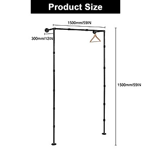 Jeasor Industrial Iron Pipe Clothes Hanging Rack DIY Wall-Mounted Single-layer Rolling Garment Bar Heavy Duty Clothing Rod for Bedroom, Laundry Room, Closet Storage