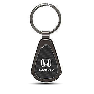 iPick Image Compatible with Honda HR-V Real Black Carbon Fiber Gunmetal Black Metal Teardrop Key Chain