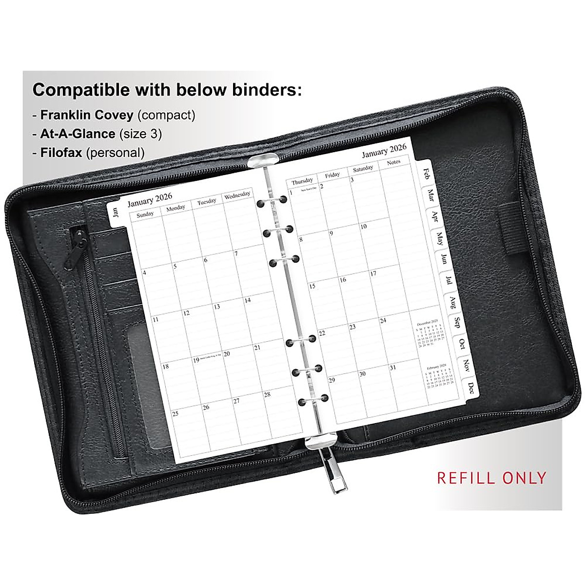 2023 Weekly & Monthly Planner Refill, 3-3/4" x 6-3/4", January 2023 - Dec 2023, Personal/Compact/Size 3