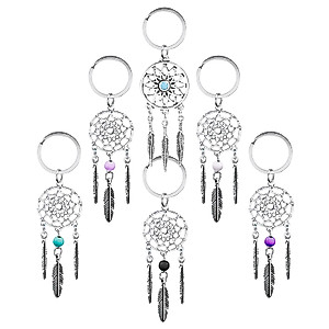 Moon Dream Catcher Kit for Adults - 6Pcs Cute Macrame Dream Catcher Keychain Silver for Bag Home Car Dream Catcher Supplies - Large Dream Catcher Metal Rings - Mini Dream Catcher with Peacock Feathers