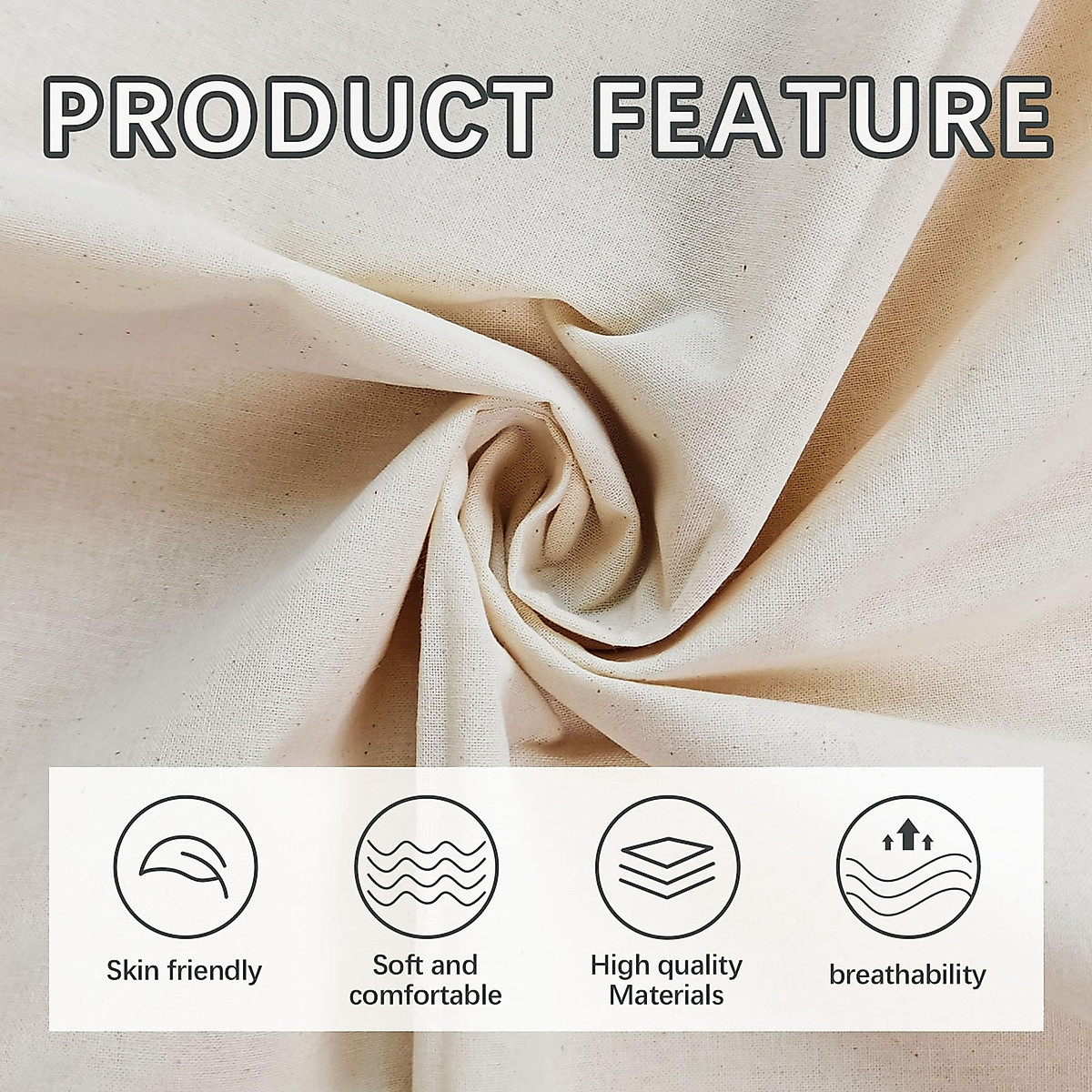 100% Cotton Muslin Fabric Medium Weight Linen Fabric by The Yard 63 inch x 2,5,10 Yards Unbleached Muslin Linen Fabric Material for Sewing Material Apparel Cloth (5 Yards)