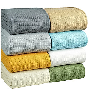 Tex Trend 100% Cotton Blanket King Size for Bed - Classic Fall Blanket, Lightweight, Thermal, Breathable, Soft Woven Blanket for All Seasons, White, 90x108 Inches