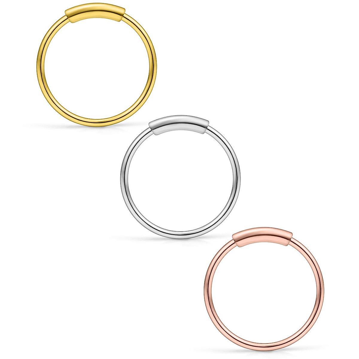 Ruifan 3PCS 316L Surgical Steel Seamless Continuous Hoop Rings Nose Eyebrow Tragus Lip Ear Ring BCR 22 Gauge 8MM - Mix Color