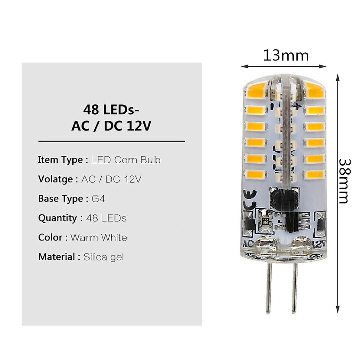 G4 LED Corn Light Bulb 3W Warm White Bi-Pin Base 48 LED Light for Home Kitchen Ceiling Lights,3W(20W Halogen Equivalent),Non-Dimmable,3000K,48 Pcs 3014 SMD,8 Pack