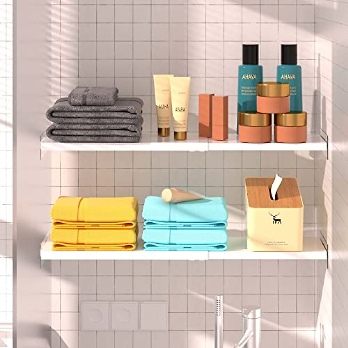 Cabinet Shelf Organizer Expentable Heavy Duty Metal Storage Shelves Organizer DIY Divider Separator Shelves for Cabinet Wardrobe Cupboard Kitchen Bedroom Closet, 2pack