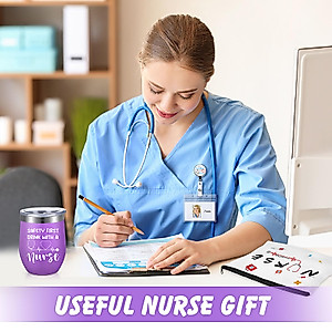 Nurse Gifts Women Nurse Appreciation Gift Graduation for Nurse Gift Practitioner Nurse Christmas Gifts, Badge, Cosmetic Bag, Tumbler, Scroll Holder, Socks, Bag Cup (Purple, Stylish Style)