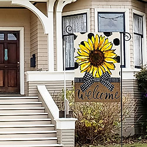 Glawry Spring Summer Sunflower Garden Flag Double Sided 12Wx18L Inch Black White Plaid Bowknot Black Dot Oil Painting Art Flower Small Vertical Yard Flag for Outdoor Decorations Outside Decor Banner