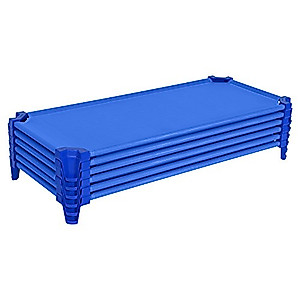 Wood Designs 87800 Stackable Daycare Cots for Kids, Naptime/Sleeping Cots for Preschool, Daycare, Kindergarten [Set of 6], 52"L x 22.25"W, Blue, Ready-to-Assemble