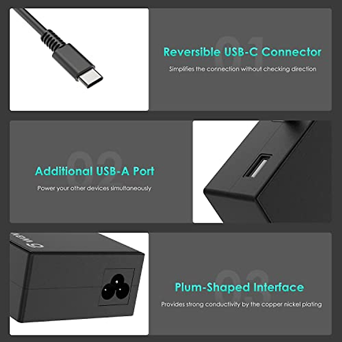 USB C Laptop Charger 100W AC Laptop Power Adapter with 12W USB A Output for MacBook ASUS Huawei Lenovo HP Dell Samsung Acer Toshiba Chromebooks and More,USB-C port DC 5V-20V 5.0A,USB-A port DC 5V 2.4A