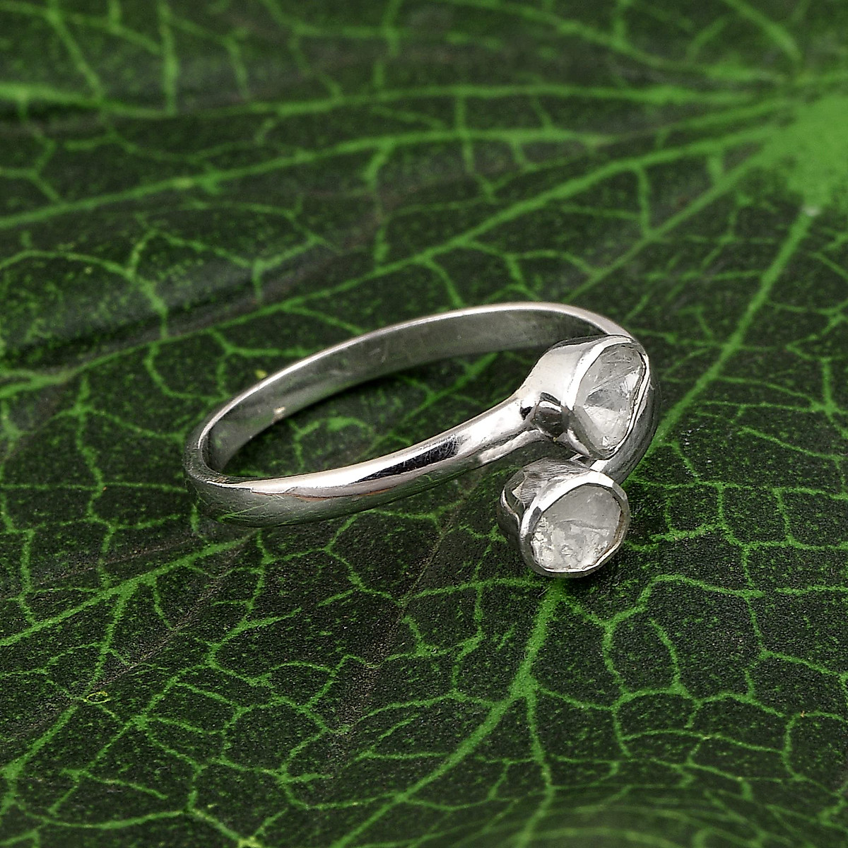 MOONEYE 0.35 CTW Natural Slice Polki Diamond Bypass Women Ring 925 Sterling Silver White Gold Plated (6)