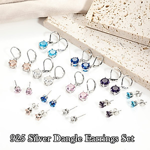 Multicolor Crystal Dangle Earrings and Studs for Women 926 Silver Hypoallergenic Dangle Earrings Leverback Earring