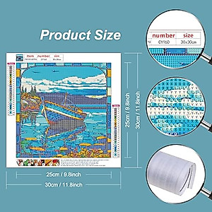 Stalente Diamond Painting Kits for Adults, 5D DIY Diamond Art Kits for Beginners Round Full Drill Diamond Painting for Home Wall Decoration Gift 12×12inch, Stained Glass Boat