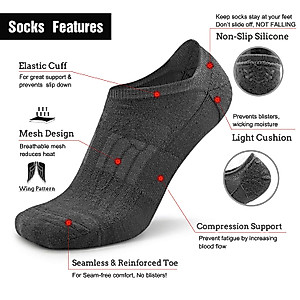 Busy Socks Wool No Show Loafer Athletic Fitness Socks Men, Women's Plus Size Lightweight Stay Up Wool Ankle No-Show Running Cycling Socks, 3 Pairs, Large, Dark Grey