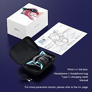 YOWU RGB Cat Ear Headphone 3G Wireless 5.0 Foldable Gaming Headset with 7.1 Surround Sound, Built-in Mic & Customizable Lighting and Effect via APP, Type-C Charging Audio Cable-Black