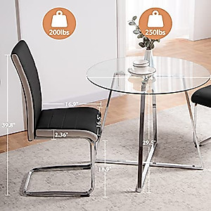 WENYU Modern Dining Table Set for 4 - Round Glass Dining Table with 4 Chairs Set, PU Leather Chairs Breakfast Nook Table Set for Small Space Kitchen Table Set of 5 Pieces - Black