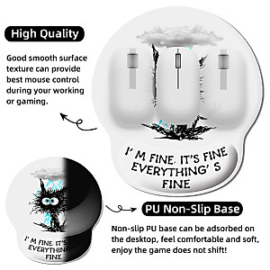 Upgrade Mouse Pad with Wrist Rest, Funny Black Cat Ergonomic Gaming Gel Mouse Pad with Wrist Support, Computer Mousepad for Desk Home Office Laptop, Pain Relief, Non-Slip PU Base