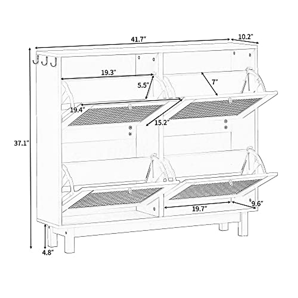 BOLGTO Rattan Shoe Cabinet with 4 Flip Drawers, Wooden Shoe Storage Organizer Cabinet for Entryway Slim, Free Standing Rattan Shoe Rack with Legs, Shoe Organizer for Heels, Boots, Slippers (White)