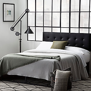 Edenbrook Hawthorne Faux Leather Headboard - Modern -Adjustable Height - Buttonless Tufting, King/Cal King, Black