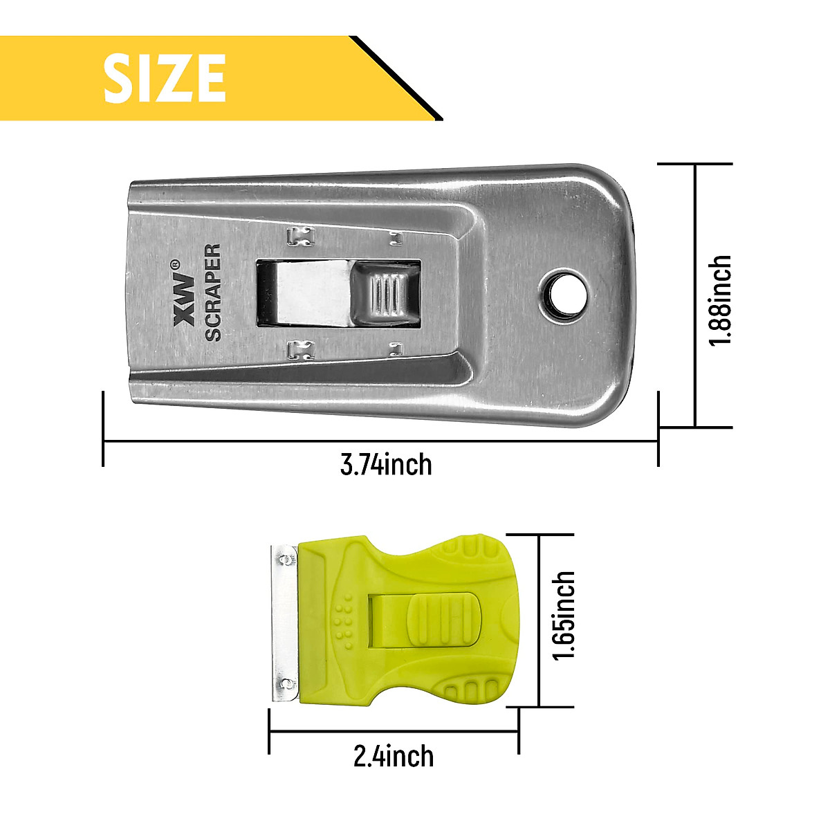 XW 7-Pack Razor Scraper Set, 4 PCS All-Metal Razor Blade Scrapers and 3 PCS Mini Plastic Scrapers, Extra 22 PCS Razor Blades Included