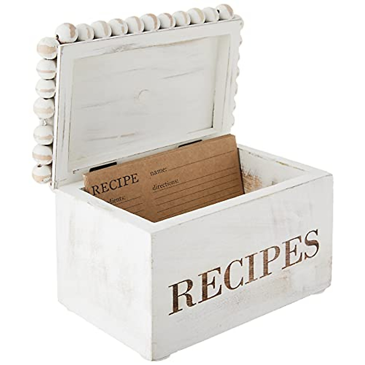 Mud Pie White Beaded Recipe Box, 4 1/2" x 6 1/2" | Card 3 1/2" x 5 1/2"