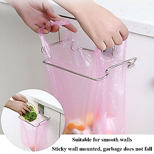 Trash Bag Holder for Cabinet Doors & Cupboards, Stainless Steel Garbage Bag Holder with Adhesive Base Sticker, Portable Kitchen Trash Can for Under Sink Trash Bag Holder, Under Counter Trash Can