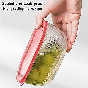 Food Storage Container with Colander Layer, Refrigerator Fresh-keeping Container Bowl Multifunctional Vegetable Fruit Liquid Storage Container Sealed with Lids Kitchen Essentials, 18 oz (Red)