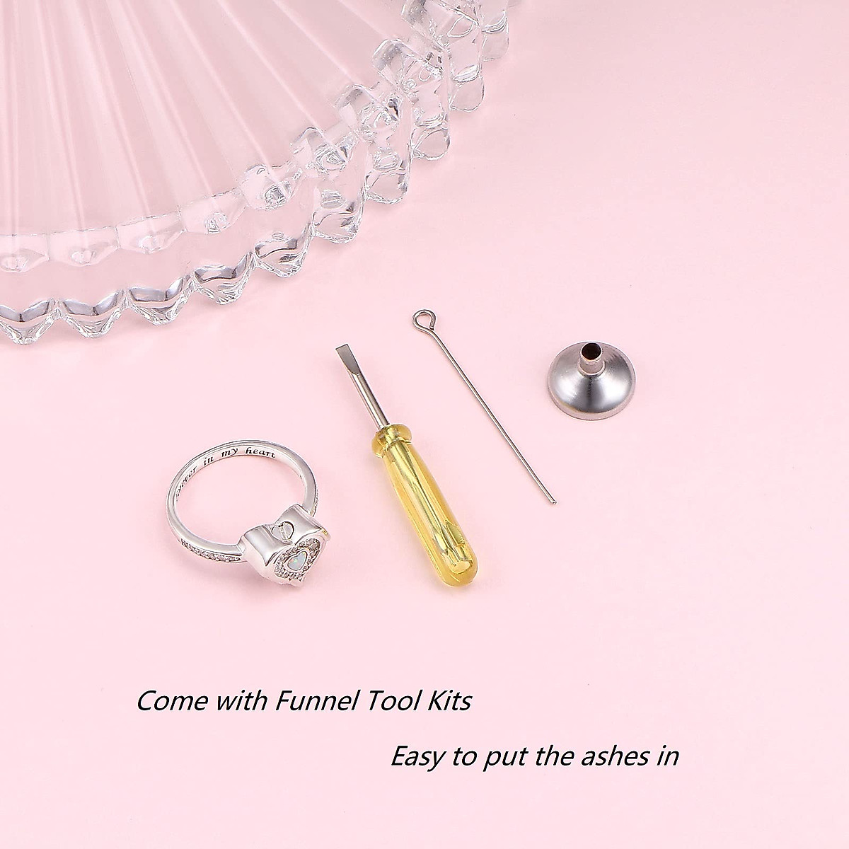 925 Sterling Silver Lab Opal Heart Urn Ring for Ashes Angel Wings Cremation Jewelry Memorial Keepsake Rings for Women Girls Size 7