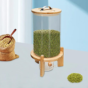 AngelcityCC Flour and Cereal Container, 7.5L Rice Dispenser, Glass Food Storge Container for Kitchen Organization and Pantry Store, with Airtight Lid, Measuring Cup and Wooden Stand