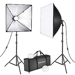 Neewer Upgraded 450W LED Photography Softbox Lighting Kit: (2) 24x24 Inches Softbox with E27 Socket and 5500K Instant Brightness Energy Saving LED Bulbs and Stand for Photo Studio Video Shooting