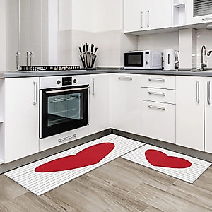 Teamery Kitchen Mats for Floor, Red Heart Kitchen Rugs, Kitchen Organization 2pcs Kitchen Mat, Kitchen Decor Runner Rug, Anti-Fatigue Mats for Kitchen Floor, Kitchen Gadgets