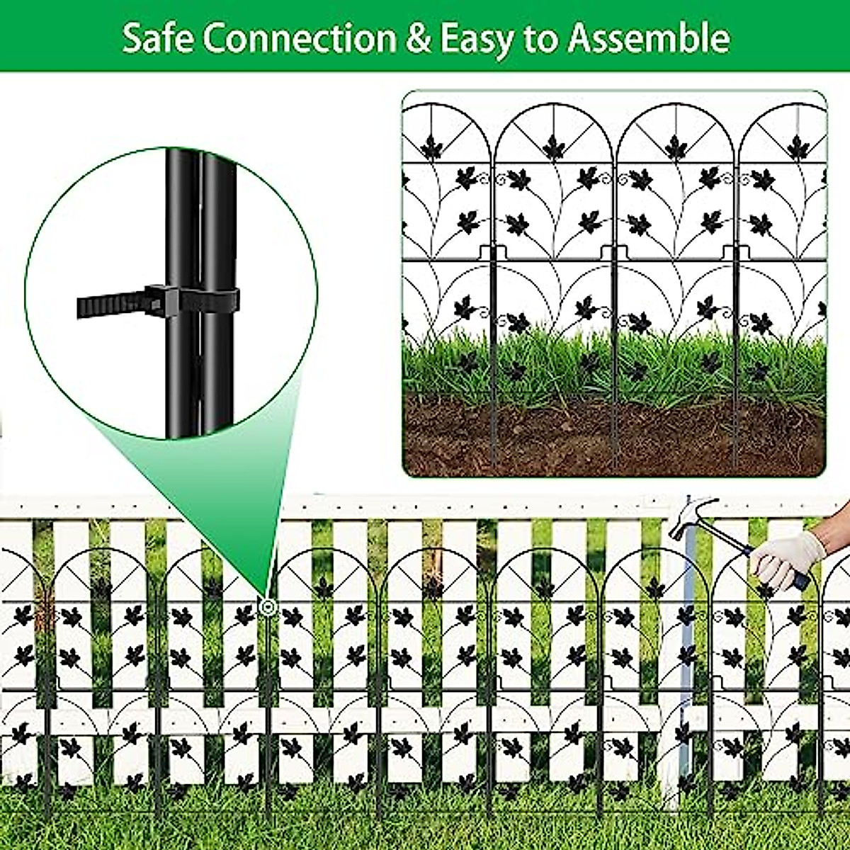 Sunexinlo 3Ft Tall Garden Fence, 15-Pack High Garden Fencing Decorative No dig Animal Barrier Metal Border Fence Panel for Yard, 15 Feet