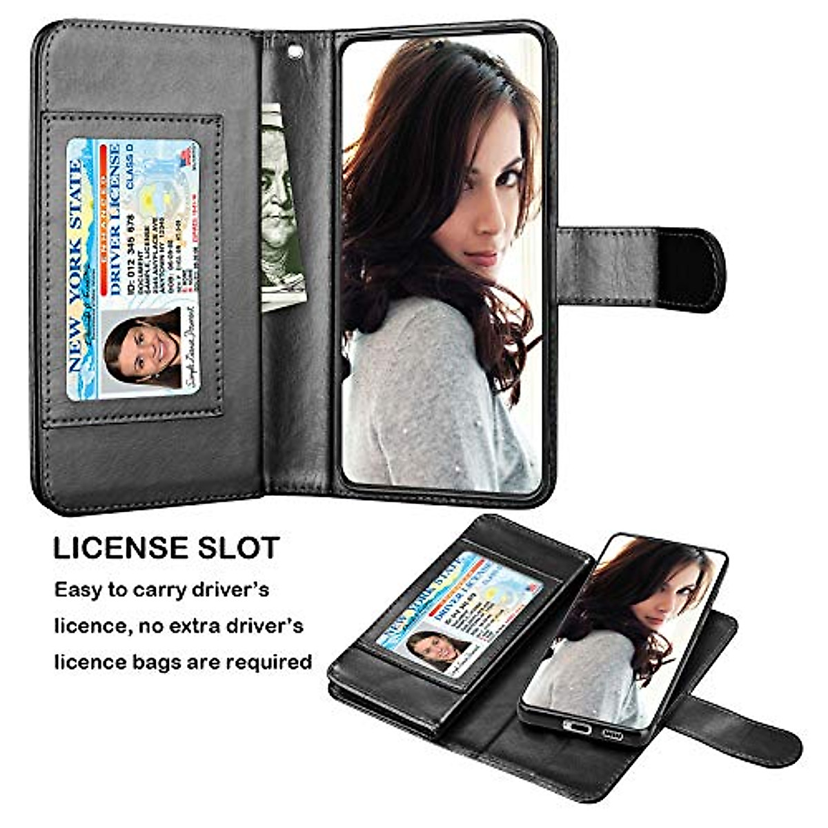 NJJEX Wallet Case for Samsung Galaxy S21 Ultra 5G, for Galaxy S21 Ultra Case 6.8", [9 Card Slots] PU Leather ID Credit Holder Folio Flip [Detachable] Kickstand Magnetic Phone Cover & Lanyard [Black]