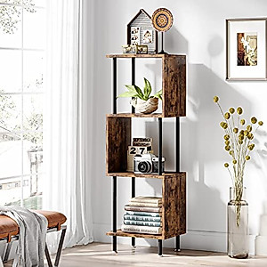 Book Shelf Bookcase, Modern Small Bookshelf for Small Spaces, S-Shaped Wooden Bookshelf Corner Bookshelf for Living Room Bedroom Home Office, Rustic Bookshelves and Bookcases Storage Organizer, 4-Tier
