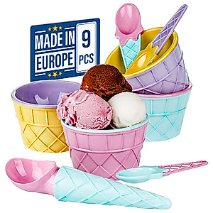 Crystalia Ice Cream Dessert Sundae Bowls, Small Plastic Reusable Ice Cream Cups, BPA-Free, Set of 9, 5 fl oz