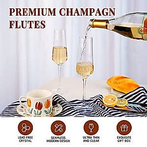 RorAem Champagne Flutes - Hand Blown Champagne Flutes Set of 4 Modern Champagne Glasses Crystal Champagne Flute Gifts for Wedding Birthday Party 8oz