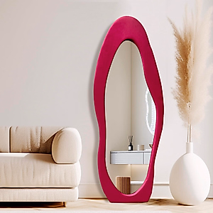 FARUIFETT Irregular Full Length Mirror 63"x24", Flannel Wrapped Wooden Frame Full Body Mirror, Floor Mirror, Wavy Mirror Hanging or Leaning Against Wall for Cloakroom/Bedroom/Living Room…