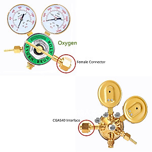 Baotkere Oxygen Regulator Welding Gas Gauges Full Brass Heavy Duty Large Tank Cutting Torch Kit Outlet 0-200PSI Inlet 0-4000PSI CGA 540 (Oxygen Regulator)