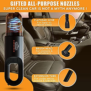BAMBARATA Car Vacuum Cleaner - Optimized High Power, Handheld Vacuums 3 Gifted ATCH & Bag-12V, Auto Accessories Kit for Interior Detailing for Mom, Dad Aspiradora de Carro Black