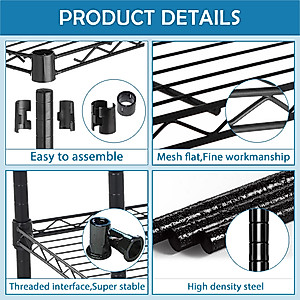 6 Tier Storage Shelves, 18" D x 48" W x 82" H Wire Rack Shelving, Shelving Units, Height Adjustable, Metal Storage Shelves, Wire Shelving, Shelving Units and Storage for Kitchen Garage Warehouse