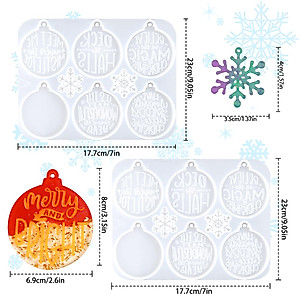Vellibring Christmas Resin Molds Silicone, 2 Pieces Christmas Ornaments Molds Round Epoxy Resin Molds with Letter Snowflake for Resin Casting DIY Christmas Tree Pendant Home Decoration Crafts